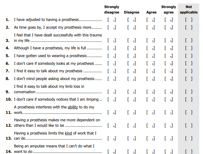 Trinity Amputation and Prosthesis Experience Scales—Revised (TAPES-R) :: Escalas de evaluación